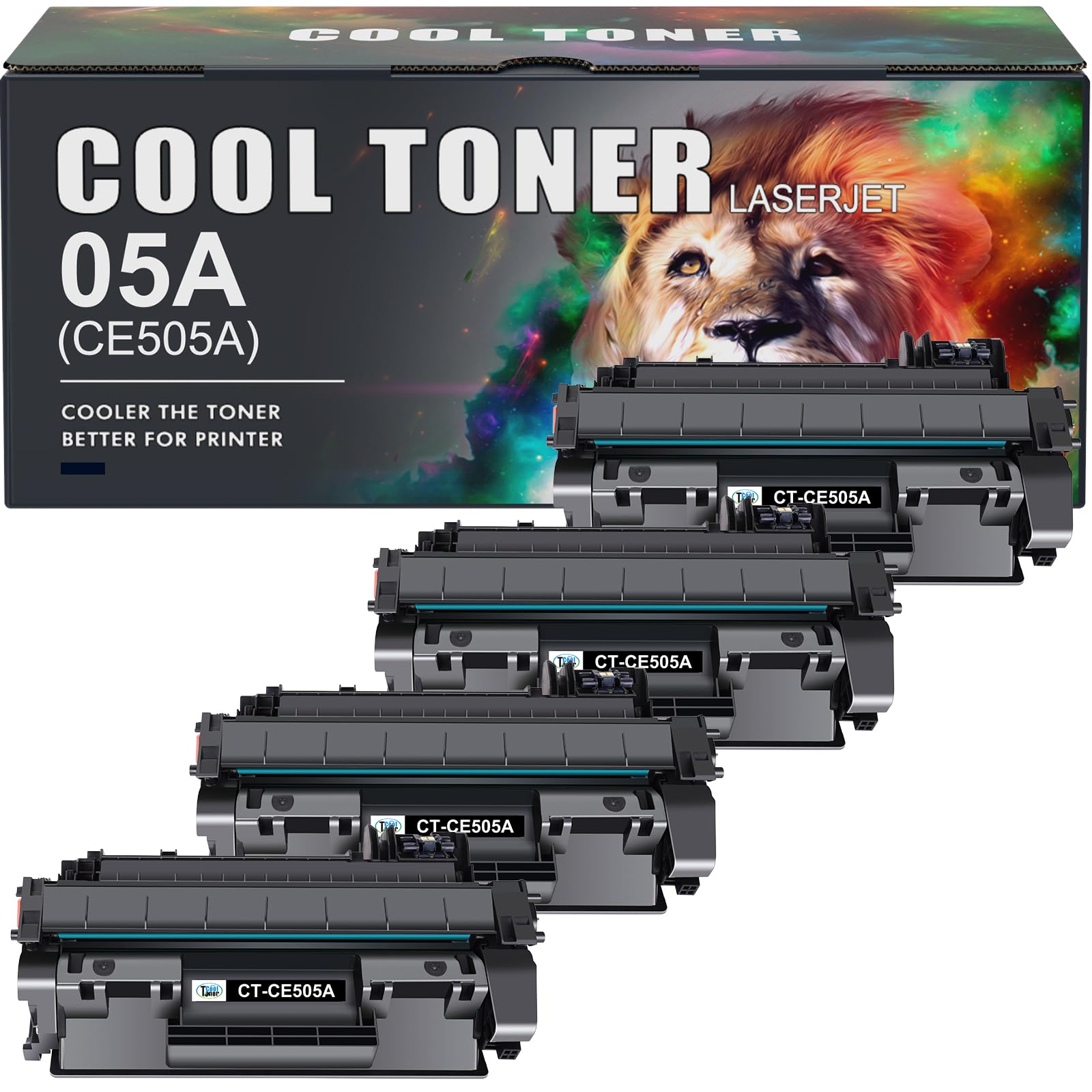 Cool Toner Compatible CE505A Toner Cartridge Replacement for HP 05A CE505A Toner Cartridge Work with HP Laserjet P2035 P2035N P2055DN P2030 P2050 P2055X (Black, 4-Pack)