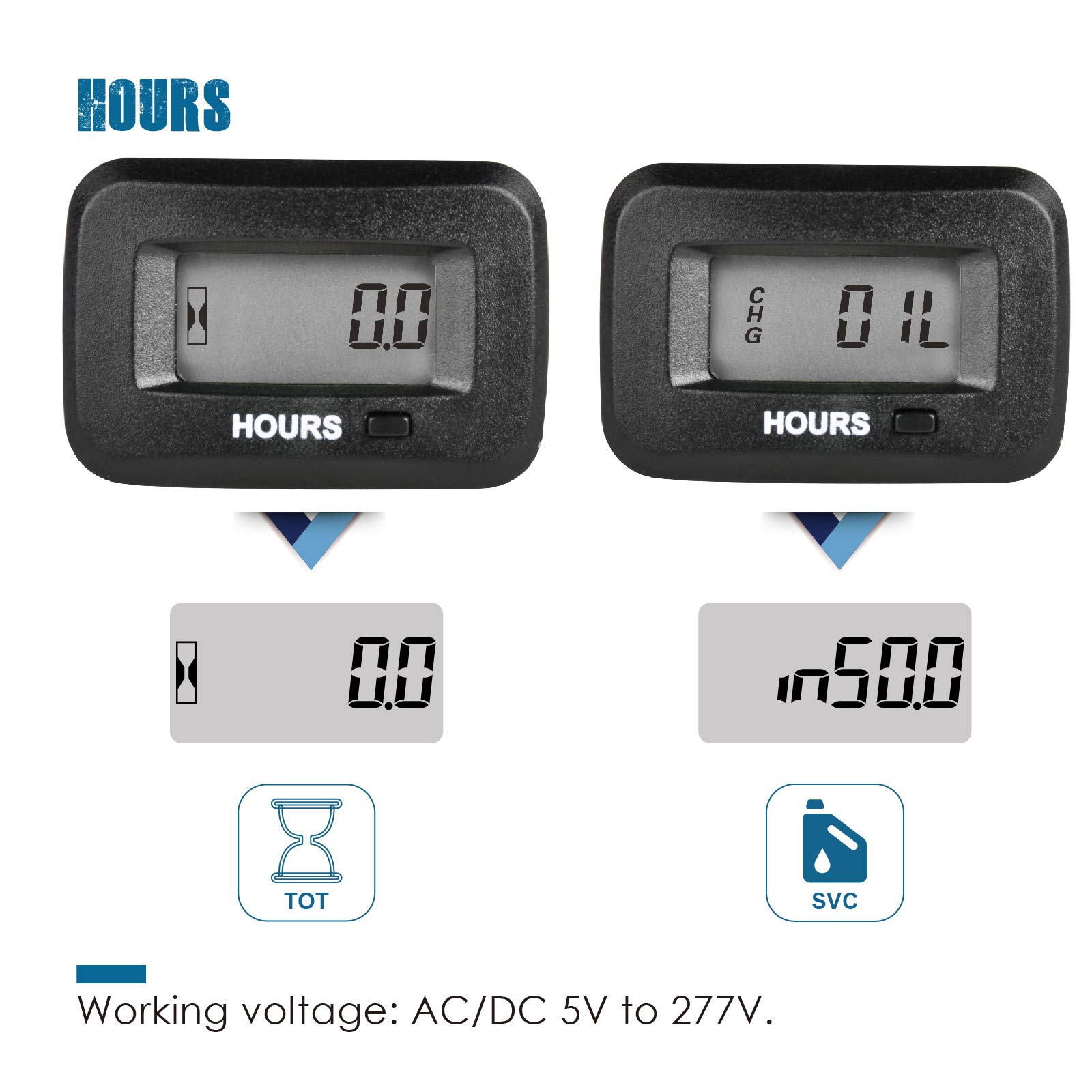 Runleader LCD Digital Hour Meter,AC/DC 5V to 277V,Maintenance Reminder for Zero Turn Lawn Mower Tractor Generator Golf cart Scrubber Marine ATV Motor Compressor and Gas Powered Device