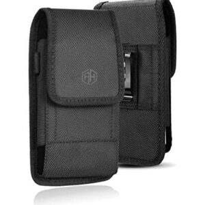 AH Military Grade Cell Phone Pouch Clip Holster Holder w/Belt Loop for iPhone 8 Plus 13 Pro Max 15 Plus, S24 Ultra Nylon Canvas Construction Cell Phone Holsters Fits Cell Phone w/Otterbox (Large)