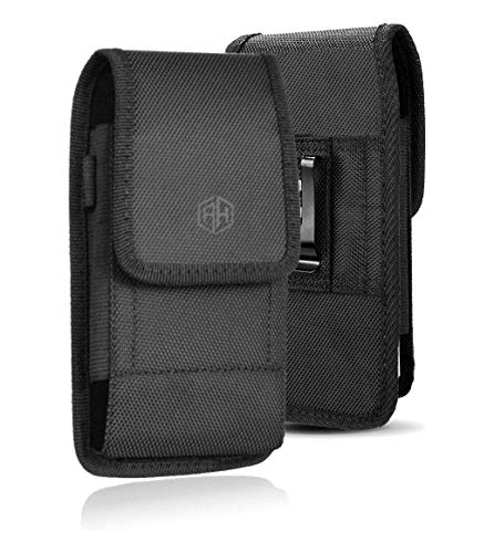 AH Military Grade Cell Phone Pouch Clip Holster Holder w/Belt Loop for iPhone 8 Plus 13 Pro Max 15 Plus, S24 Ultra Nylon Canvas Construction Cell Phone Holsters Fits Cell Phone w/Otterbox (Large)