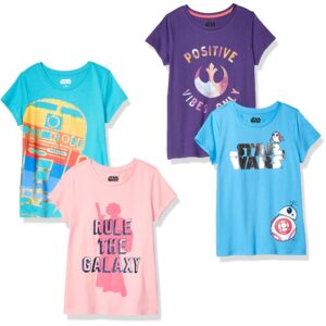 Amazon Essentials Disney | Marvel | Star Wars | Frozen | Princess Girls' Short-Sleeve T-Shirts, Pack of 4, Star Wars Rule The Galaxy, XX-Large