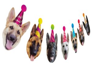 german shepherd birthday garland, funny dog face portrait birthday banner, bday bunting decoration…