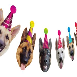 German Shepherd Birthday Garland, Funny Dog Face Portrait Birthday Banner, Bday Bunting Decoration…