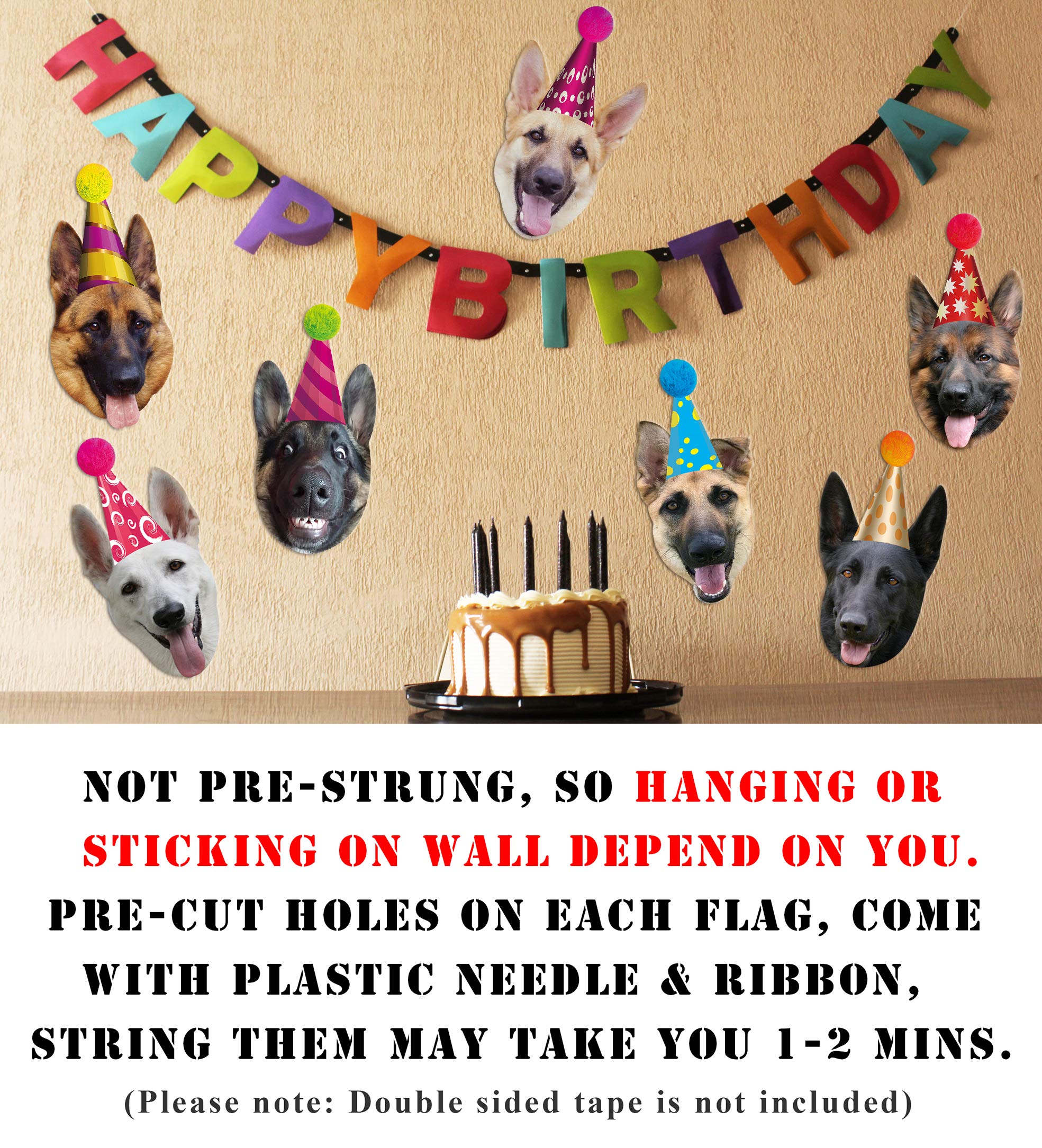 German Shepherd Birthday Garland, Funny Dog Face Portrait Birthday Banner, Bday Bunting Decoration…