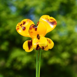 Yellow Glass Flower Figurine Blown Flower Sculpture Art Glass Flower Murano Long Stem Flower Garden Ornaments Decoration Collectible Glass