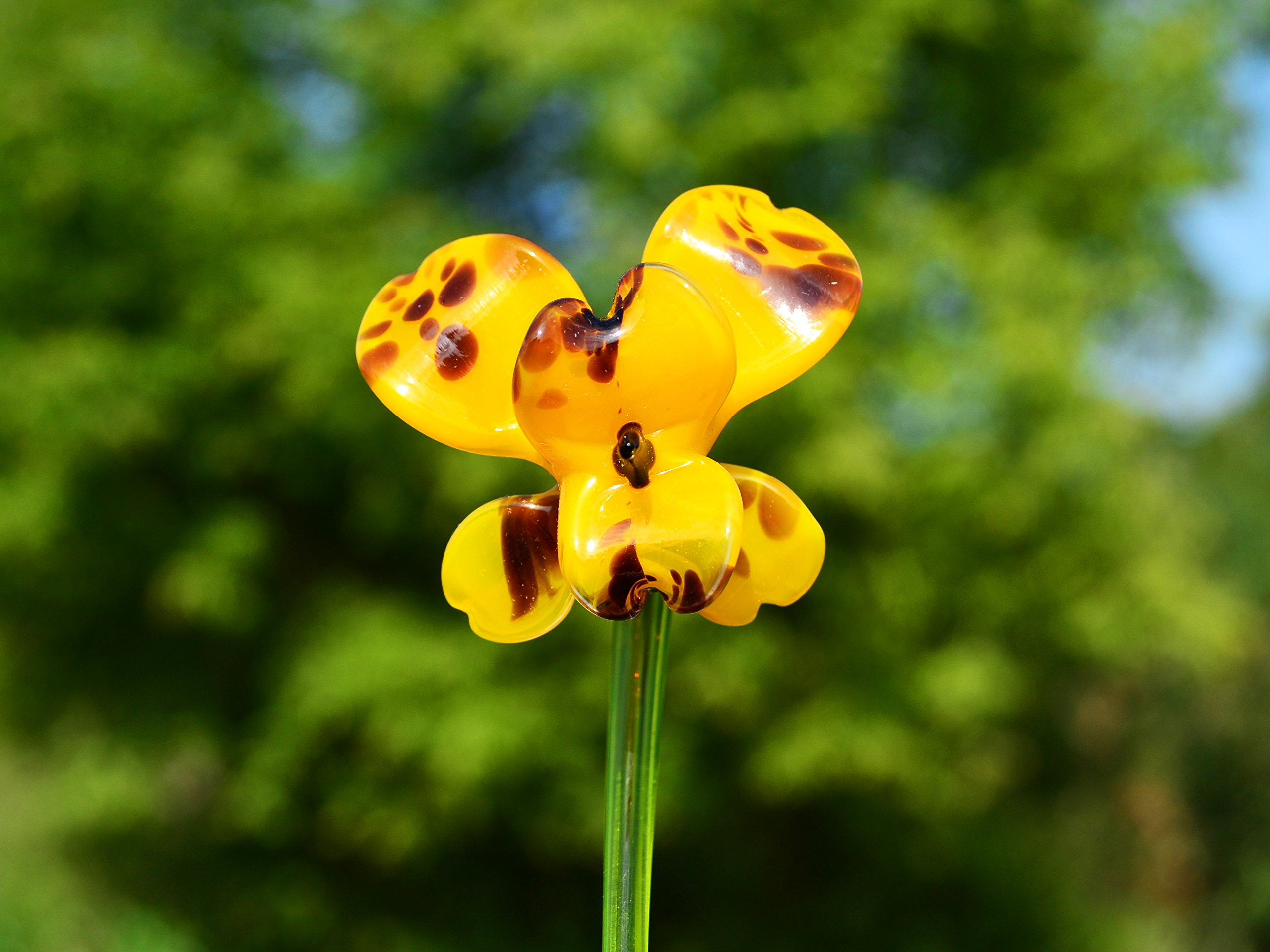 Yellow Glass Flower Figurine Blown Flower Sculpture Art Glass Flower Murano Long Stem Flower Garden Ornaments Decoration Collectible Glass