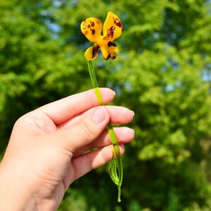 Yellow Glass Flower Figurine Blown Flower Sculpture Art Glass Flower Murano Long Stem Flower Garden Ornaments Decoration Collectible Glass