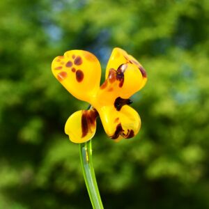 Yellow Glass Flower Figurine Blown Flower Sculpture Art Glass Flower Murano Long Stem Flower Garden Ornaments Decoration Collectible Glass