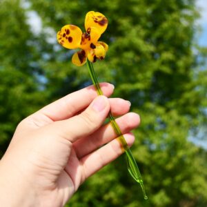 Yellow Glass Flower Figurine Blown Flower Sculpture Art Glass Flower Murano Long Stem Flower Garden Ornaments Decoration Collectible Glass