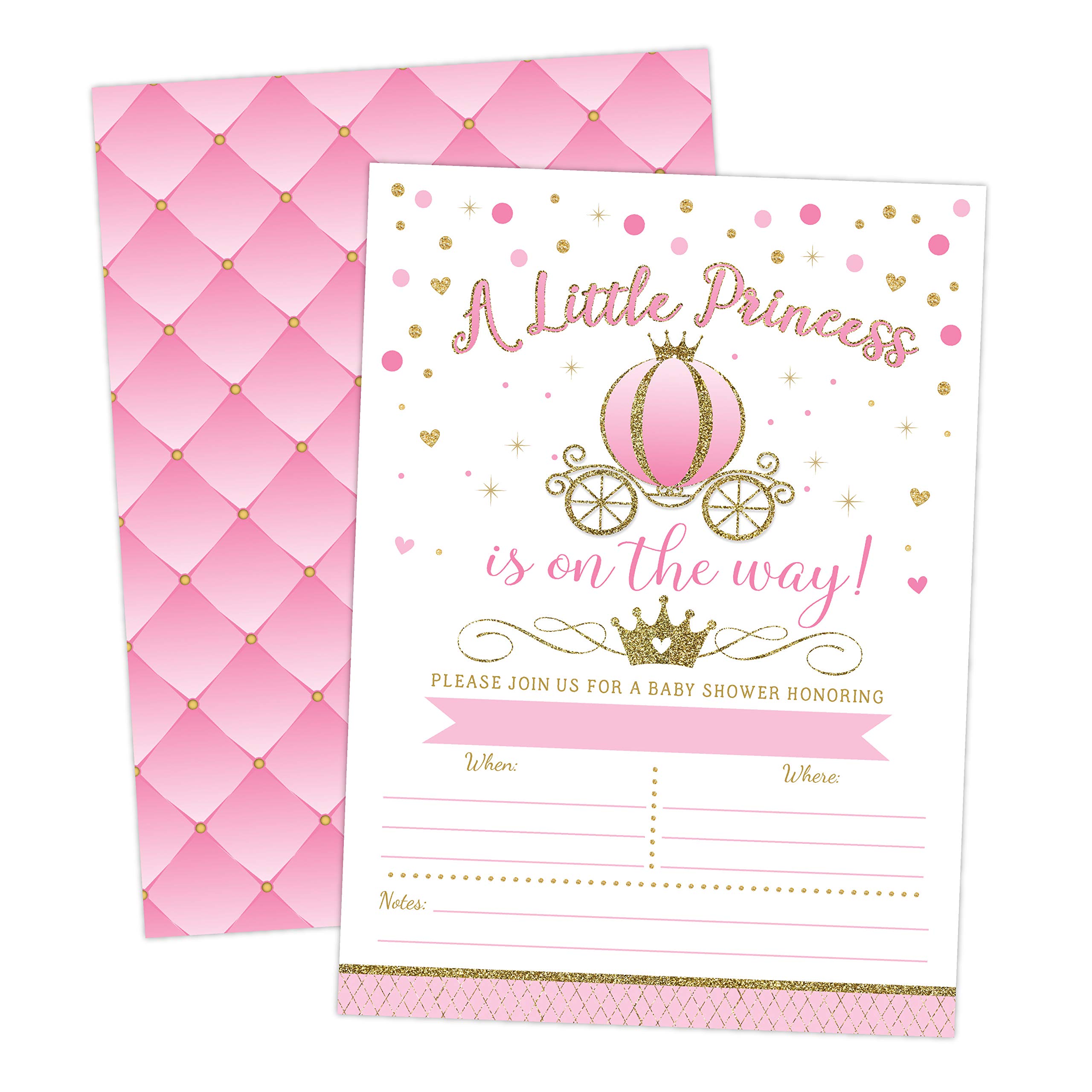 Your Main Event Prints Princess Baby Shower Invitation, Royal Pink and Gold Carriage Baby Sprinkle, 20 Fill in Invitations and Envelopes