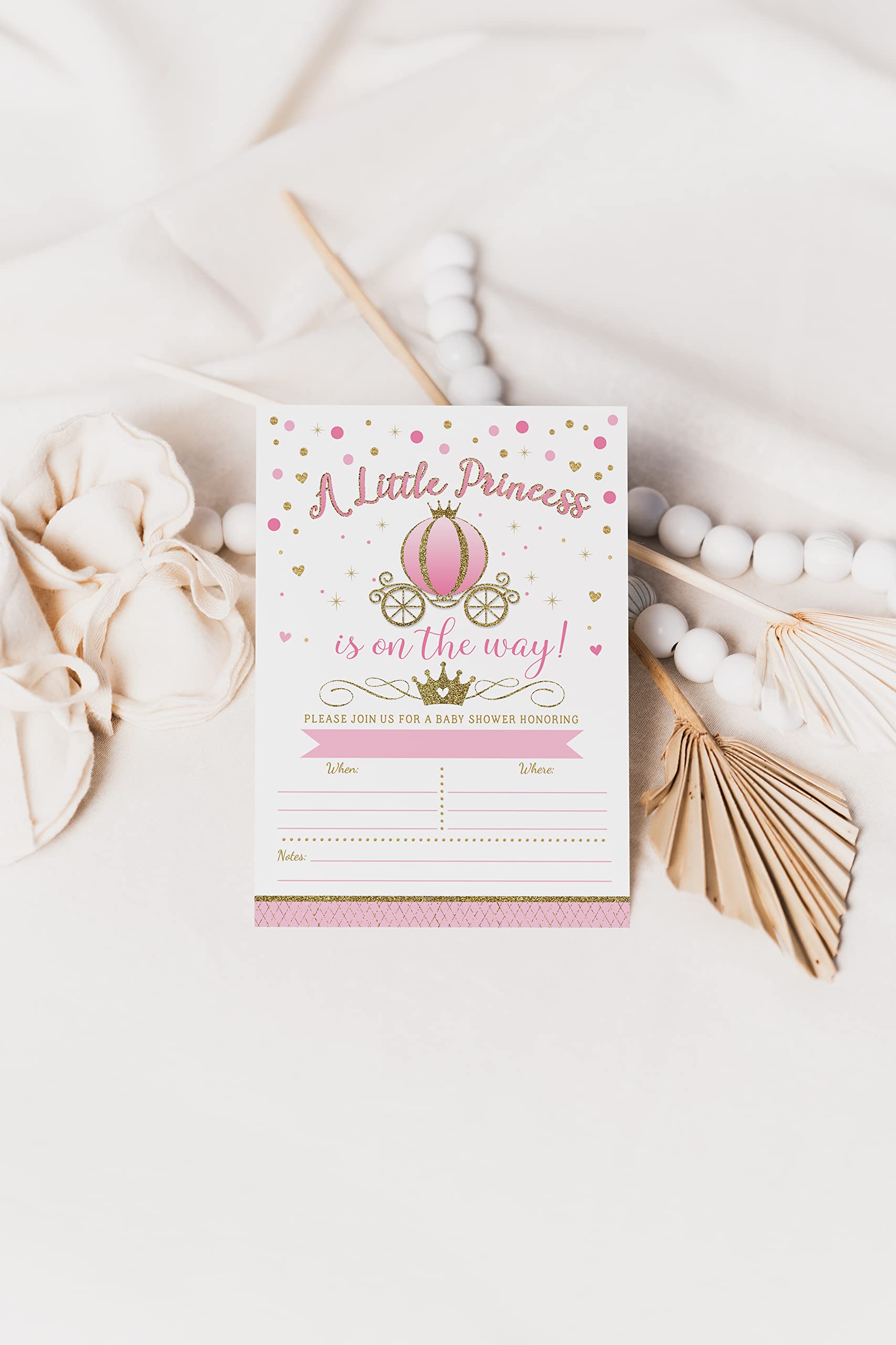 Your Main Event Prints Princess Baby Shower Invitation, Royal Pink and Gold Carriage Baby Sprinkle, 20 Fill in Invitations and Envelopes