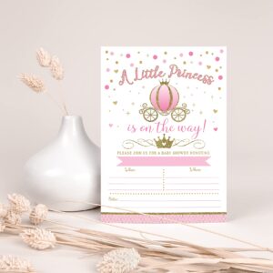 Your Main Event Prints Princess Baby Shower Invitation, Royal Pink and Gold Carriage Baby Sprinkle, 20 Fill in Invitations and Envelopes