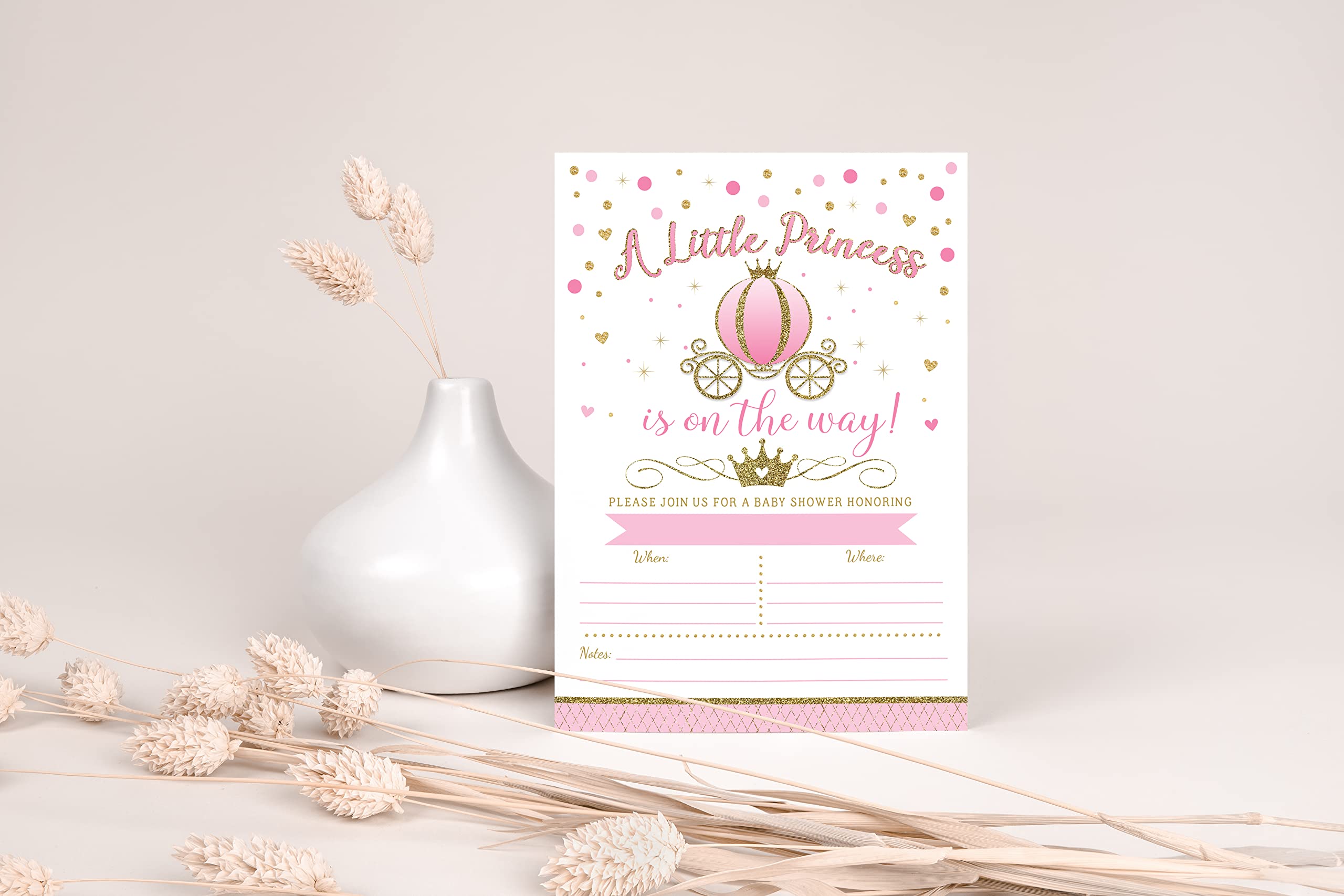 Your Main Event Prints Princess Baby Shower Invitation, Royal Pink and Gold Carriage Baby Sprinkle, 20 Fill in Invitations and Envelopes