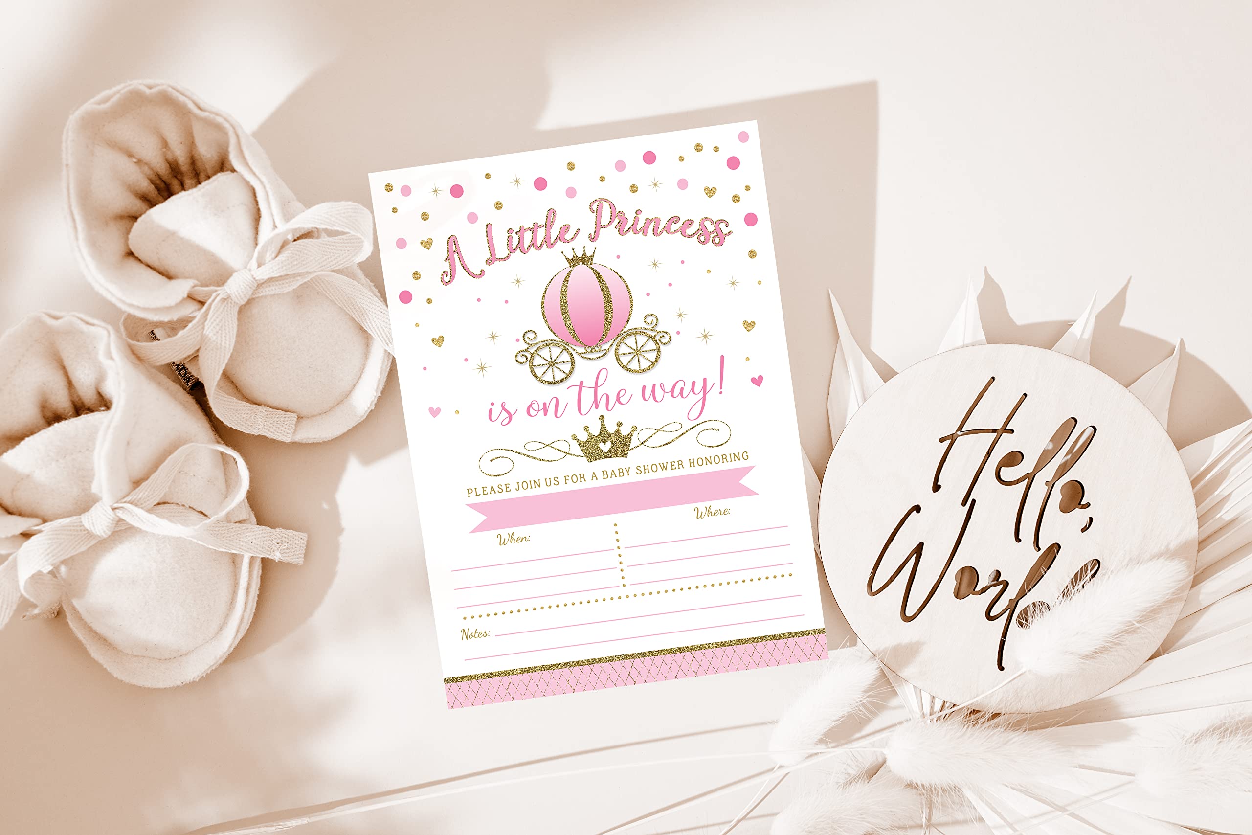 Your Main Event Prints Princess Baby Shower Invitation, Royal Pink and Gold Carriage Baby Sprinkle, 20 Fill in Invitations and Envelopes