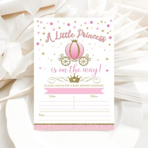 Your Main Event Prints Princess Baby Shower Invitation, Royal Pink and Gold Carriage Baby Sprinkle, 20 Fill in Invitations and Envelopes