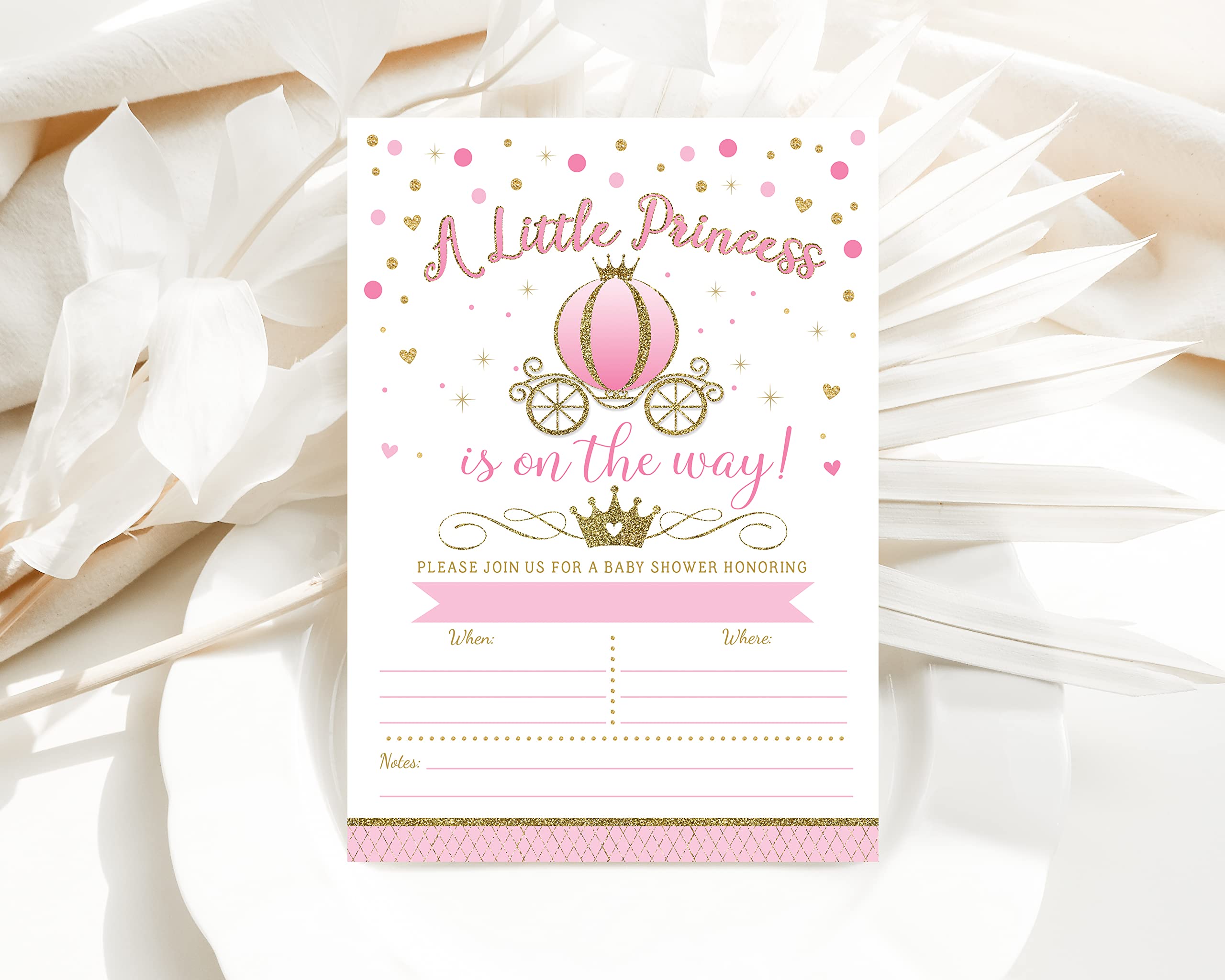 Your Main Event Prints Princess Baby Shower Invitation, Royal Pink and Gold Carriage Baby Sprinkle, 20 Fill in Invitations and Envelopes