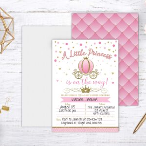 Your Main Event Prints Princess Baby Shower Invitation, Royal Pink and Gold Carriage Baby Sprinkle, 20 Fill in Invitations and Envelopes