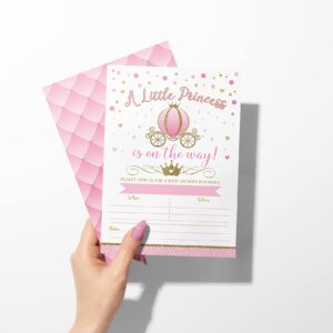 Your Main Event Prints Princess Baby Shower Invitation, Royal Pink and Gold Carriage Baby Sprinkle, 20 Fill in Invitations and Envelopes