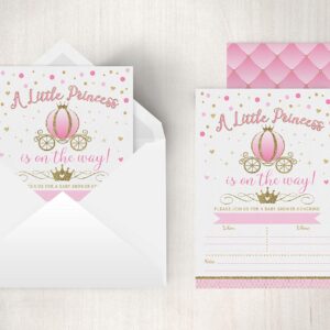 Your Main Event Prints Princess Baby Shower Invitation, Royal Pink and Gold Carriage Baby Sprinkle, 20 Fill in Invitations and Envelopes