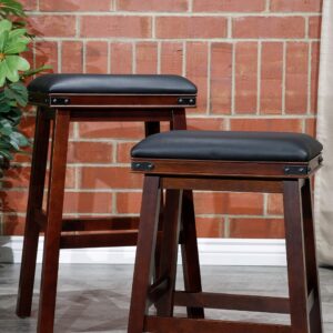 DTY Indoor Living Cortez Bonded Leather Stool, Espresso Finish, 30" Bar Height, Black Leather Seat