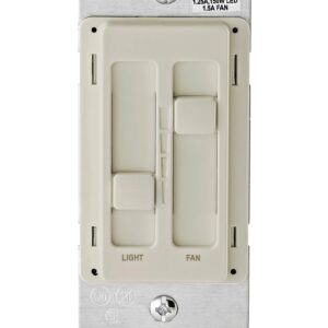 Leviton SureSlide Ceiling Fan Control and Dimmer Switch for LED, Halogen and Incandescent Bulbs, 66DF-10T, Light Almond