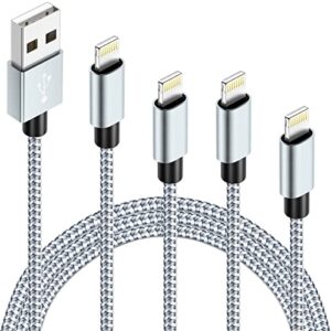 idison mfi certified iphone charger, 4packs(3/6/6/10ft) usb iphone charging cable nylon braided fast charging cord compatible for iphones/pad(gray +white)