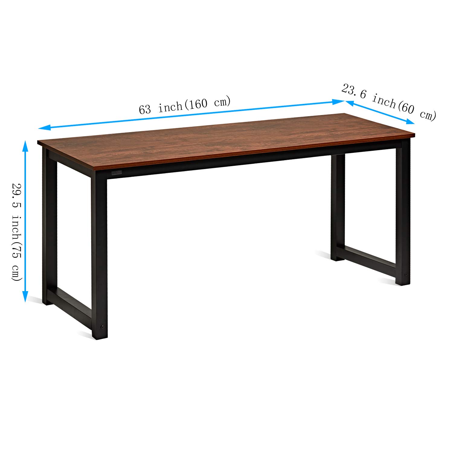 Decoholic Modern Computer Desk 63" Large Workstation Office Desk Computer Table Study Writing Desk for Office Home, with Leg Bars,Industrial Style, Sandalwood Board Black Leg