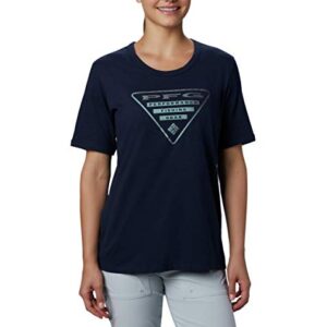 Columbia Women's PFG Triangle Tee Short Sleeve Shirt, Collegiate Navy/Dolphin, Large