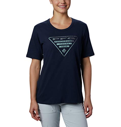 Columbia Women's PFG Triangle Tee Short Sleeve Shirt, Collegiate Navy/Dolphin, Large