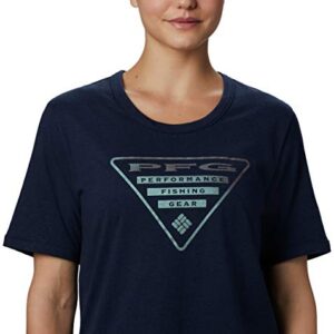 Columbia Women's PFG Triangle Tee Short Sleeve Shirt, Collegiate Navy/Dolphin, Large