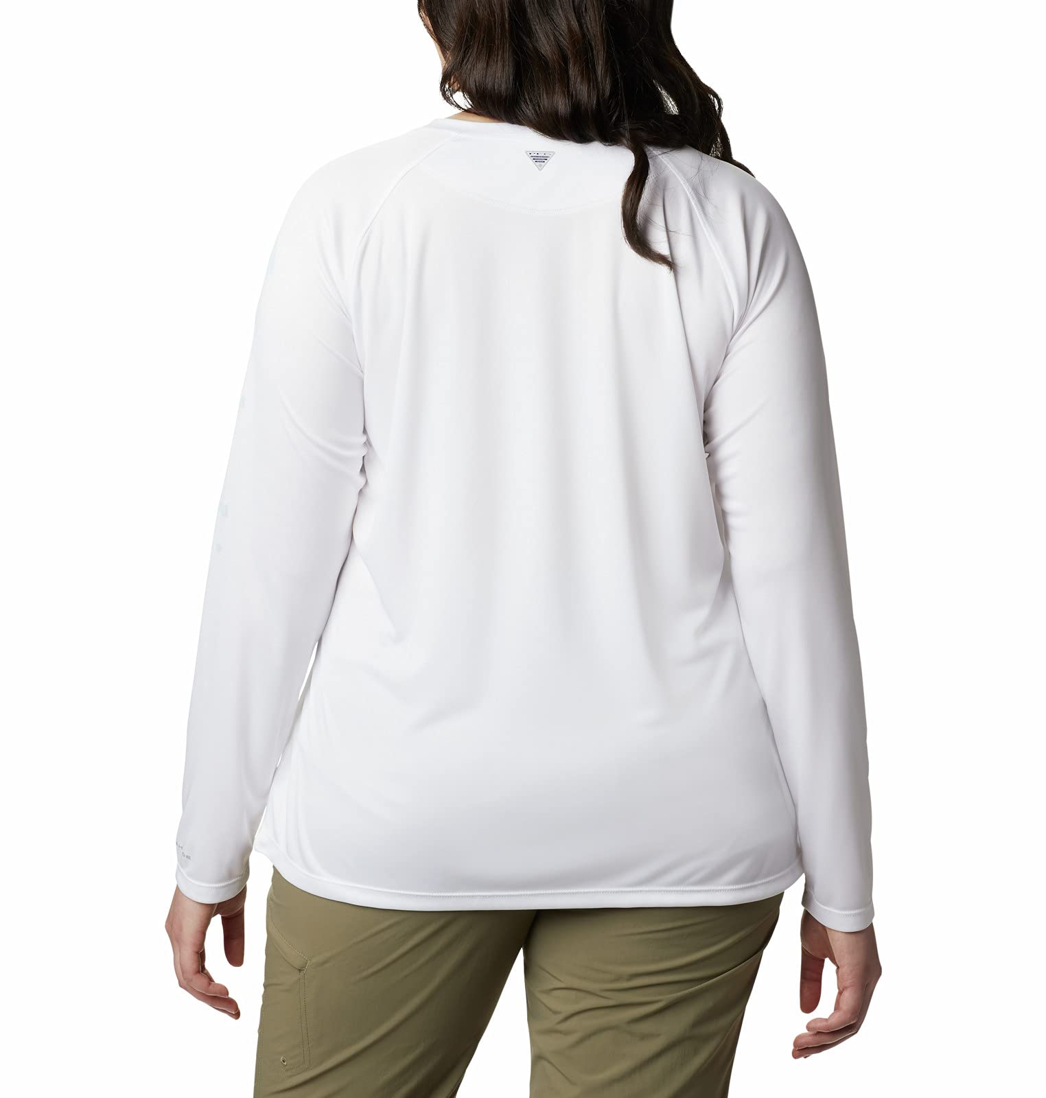 Columbia Women's Standard PFG Tidal Tee II Sun Protection Long Sleeve Shirt, White/Cirrus Grey Logo, Small