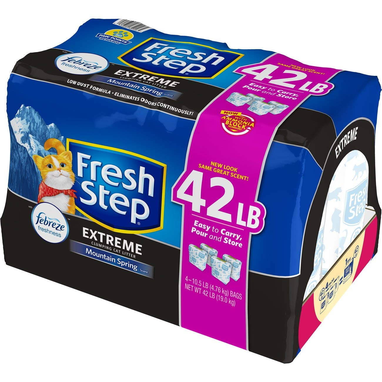 Fresh Step Extreme Mountain Spring Scented Clumping Cat Litter with The Power of Febreze, 42 lbs.