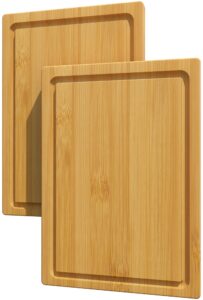 utopia kitchen extra large bamboo cutting board with juice groove - kitchen chopping board for meat cheese and vegetables (17 x 12 inch) (2)