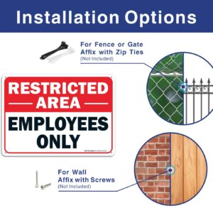 Faittoo Restricted Area Employees Only Sign, 10 x 7 Inches .40 Rust Free Aluminum, UV Protected, Weather Resistant, Waterproof, Durable Ink, Easy To Mount