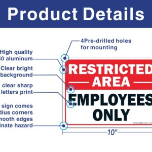 Faittoo Restricted Area Employees Only Sign, 10 x 7 Inches .40 Rust Free Aluminum, UV Protected, Weather Resistant, Waterproof, Durable Ink, Easy To Mount