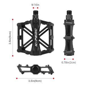 GPMTER Bike Pedals 9/16 for MTB, Mountain Road Bicycle Flat Pedal, with 16 Anti-Skid Pins -Universal Lightweight Aluminum Alloy Platform Pedal for Travel Cycle-Cross Bikes etc