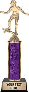 crown awards skateboard rider trophies, personalized purple skateboard rider trophy with custom engraving