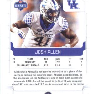 2019 Score Football #364 Josh Allen Kentucky Wildcats Rookie RC Official NFL Trading Card made by Panini