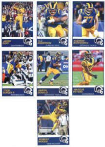 2019 panini score football veteran los angeles rams team set of 13 cards: jared goff(#293), marcus peters(#294), aaron donald(#295), todd gurley ii(#296), cooper kupp(#297), robert woods(#298), brandin cooks(#299), cory littleton(#300), johnny hekker(#301