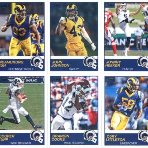 2019 Panini Score Football Veteran Los Angeles Rams Team Set of 13 Cards: Jared Goff(#293), Marcus Peters(#294), Aaron Donald(#295), Todd Gurley II(#296), Cooper Kupp(#297), Robert Woods(#298), Brandin Cooks(#299), Cory Littleton(#300), Johnny Hekker(#301