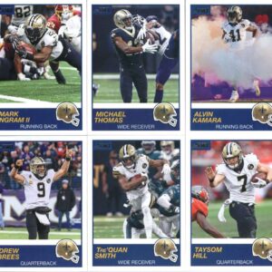 2019 Panini Score Football Veteran New Orleans Saints Team Set of 10 Cards: Drew Brees(#263), Alvin Kamara(#264), Michael Thomas(#265), Mark Ingram II(#266), Taysom Hill(#267), Tre'Quan Smith(#268), Cameron Jordan(#269), Marcus Davenport(#270), Sheldon Ra