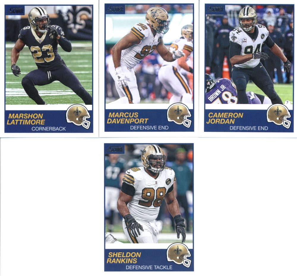 2019 Panini Score Football Veteran New Orleans Saints Team Set of 10 Cards: Drew Brees(#263), Alvin Kamara(#264), Michael Thomas(#265), Mark Ingram II(#266), Taysom Hill(#267), Tre'Quan Smith(#268), Cameron Jordan(#269), Marcus Davenport(#270), Sheldon Ra