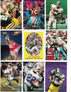 football hall of fame / 25 different football cards featuring icons such as joe namath, emmitt smith, joe montana, jerome bettis, troy aikman and more! all in the hall of fame!