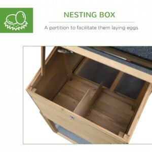 PawHut 69" Wooden Chicken Coop, Poultry Cage Hen House with Connecting Ramp, Removable Tray, Ventilated Window and Nesting Box, Natural