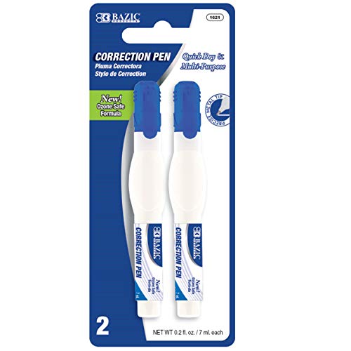 BAZIC Correction Pen, Precise Metal Tip Applicator, Fine Point Corrections Fluid, White Out Wipe Out Liquid (2/Pack), 1-Pack