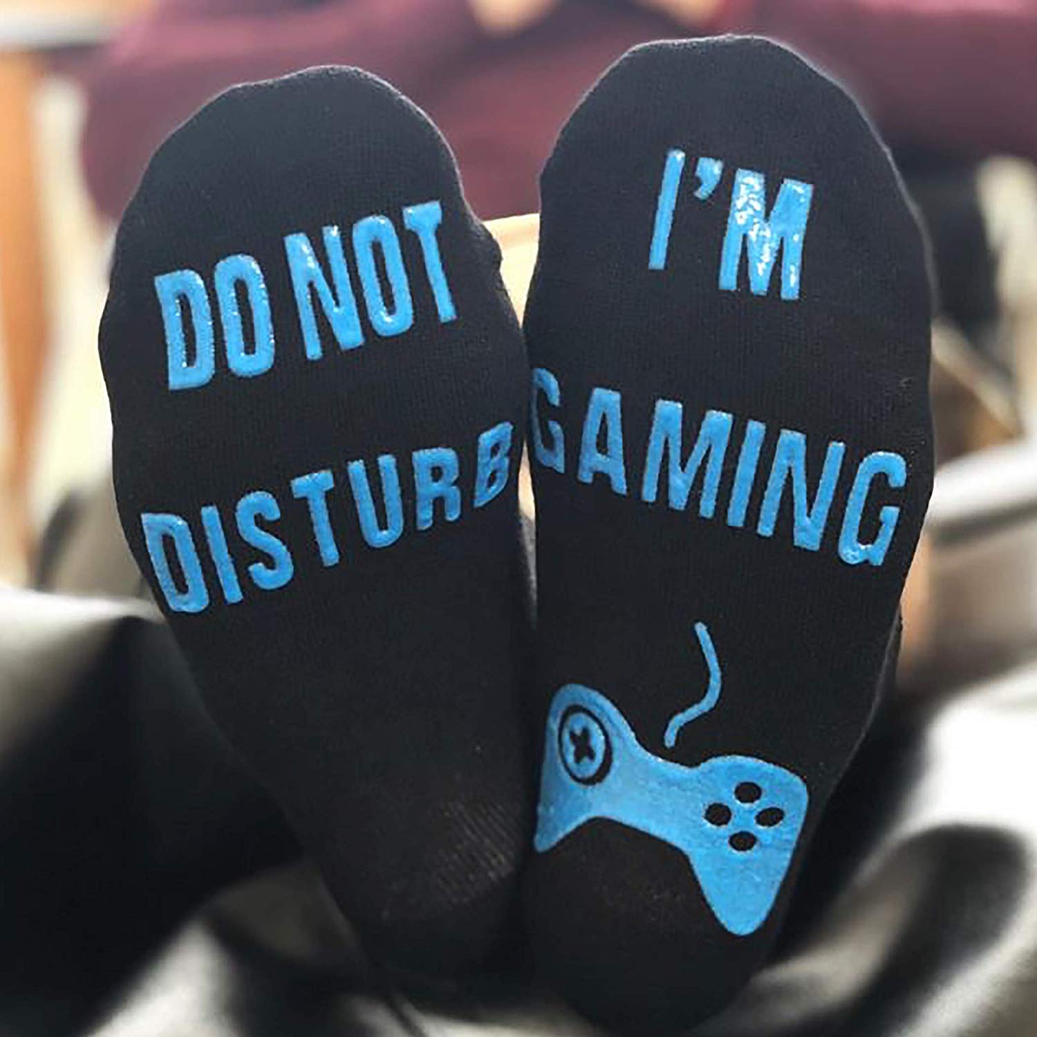 ''Do Not Disturb I'm Gaming" Funny Socks - Great Novelty Gift For Teen Boys Sons Men Husbands Boyfriends Women Gamers Who Have Everything! (Full Length Lounge Socks) Black