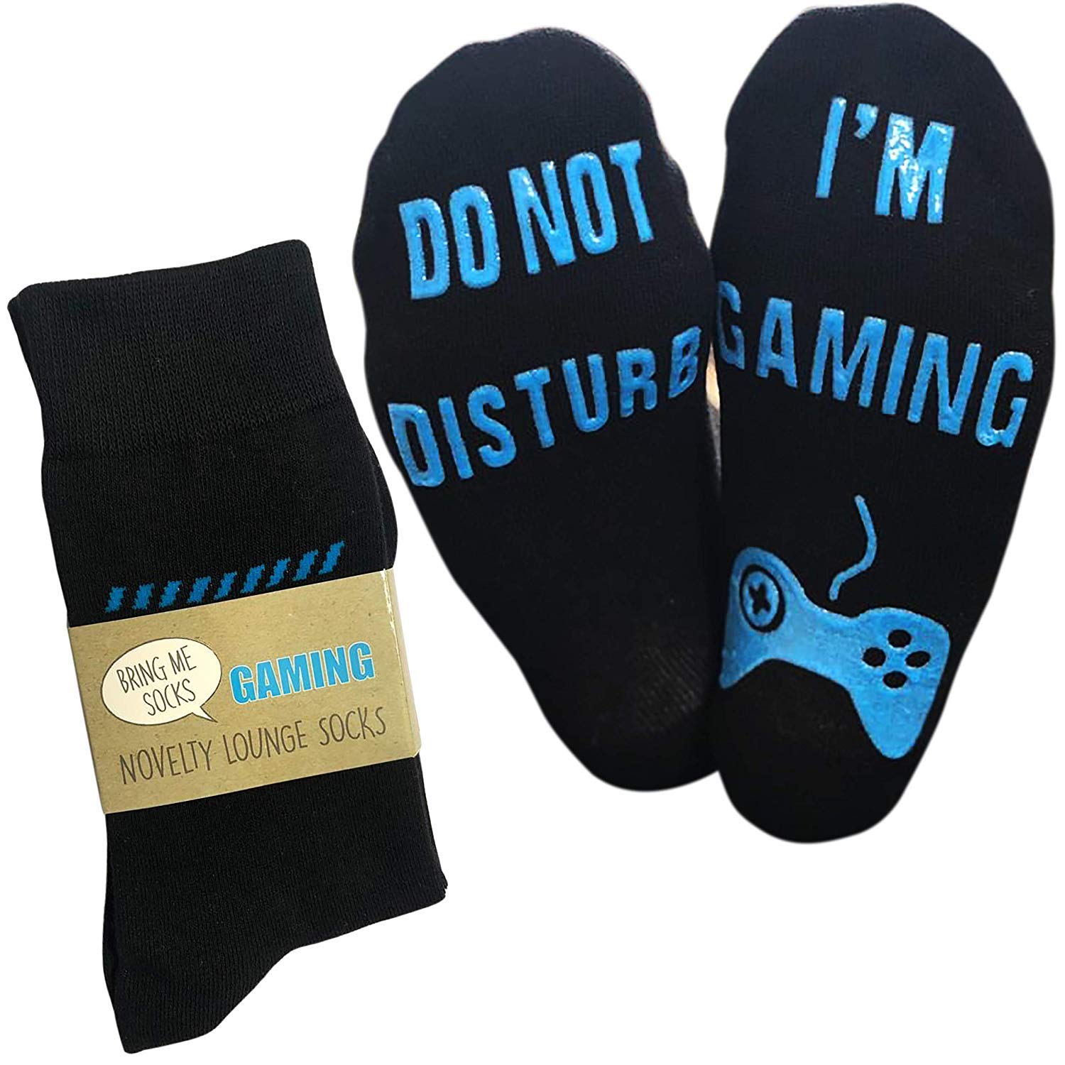 ''Do Not Disturb I'm Gaming" Funny Socks - Great Novelty Gift For Teen Boys Sons Men Husbands Boyfriends Women Gamers Who Have Everything! (Full Length Lounge Socks) Black