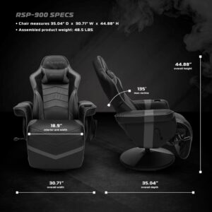 RESPAWN 900 Gaming Recliner - Video Games Console Recliner Chair, Computer Recliner, Adjustable Leg Rest and Recline, Recliner with Cupholder, Reclining Gaming Chair with Footrest - Gray