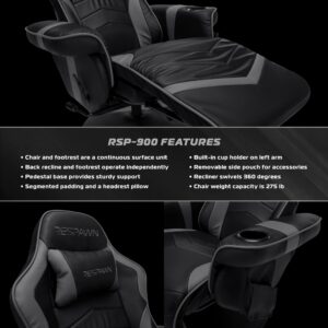 RESPAWN 900 Gaming Recliner - Video Games Console Recliner Chair, Computer Recliner, Adjustable Leg Rest and Recline, Recliner with Cupholder, Reclining Gaming Chair with Footrest - Gray