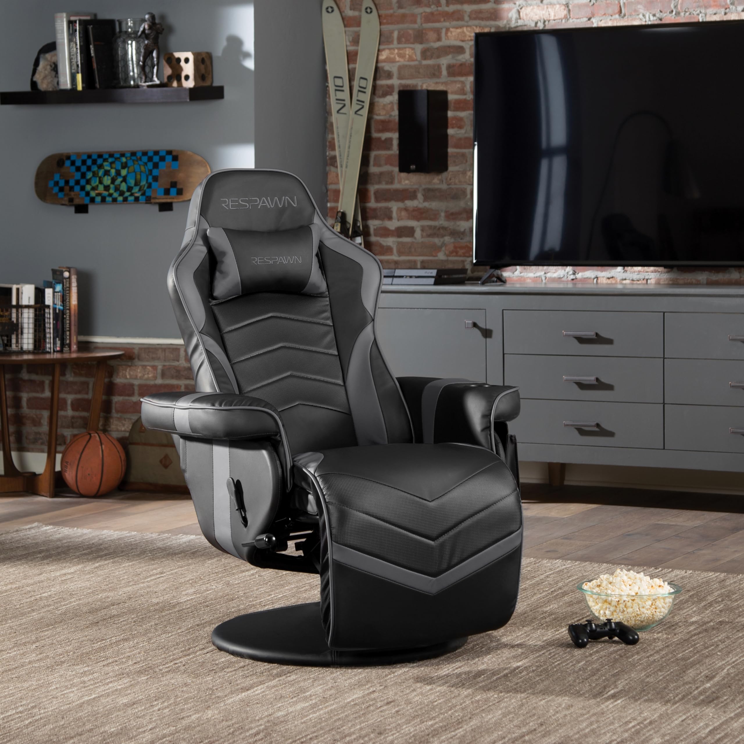 RESPAWN 900 Gaming Recliner - Video Games Console Recliner Chair, Computer Recliner, Adjustable Leg Rest and Recline, Recliner with Cupholder, Reclining Gaming Chair with Footrest - Gray